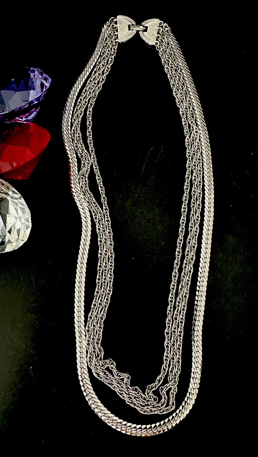 Vintage MONET Multi Strand Snake Rope Chain Necklace Silver Tone Ornate ...