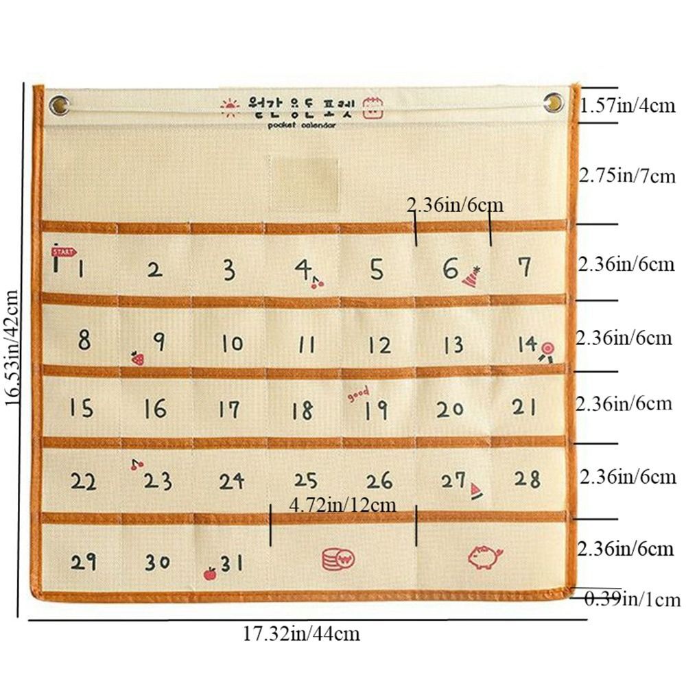 Pockets Numbered Multi-layer Storage Bag Wall Decor Calendar Bag Chart ...