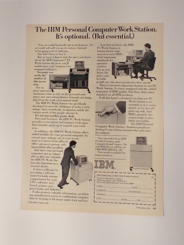 IBM - unusual ad - IBM PC Workstation Desk (1984) print ad XT AT 386 PS ...