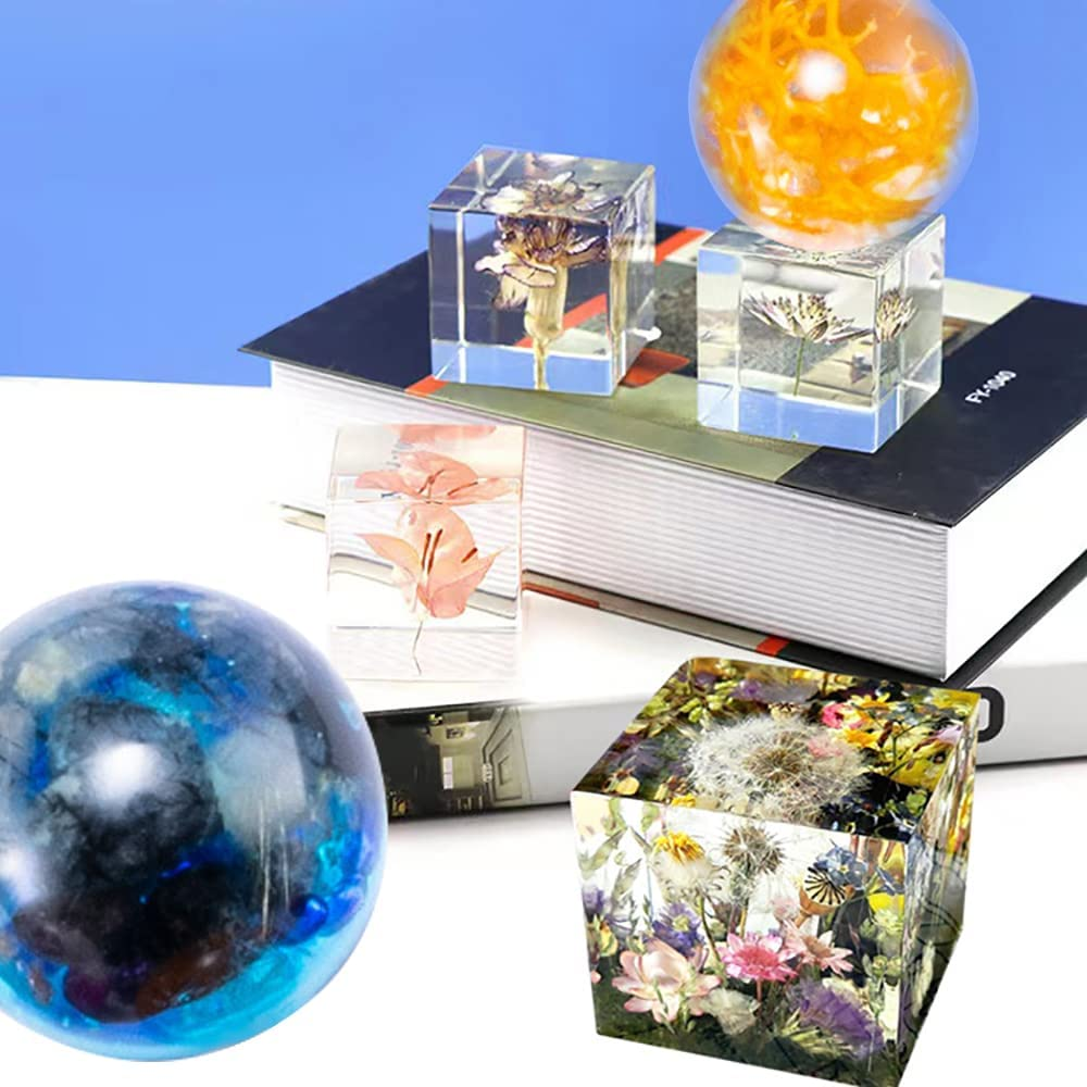 6 Pcs Sphere Cube Resin Molds, Finegood Clear Resin Molds Silicone ...