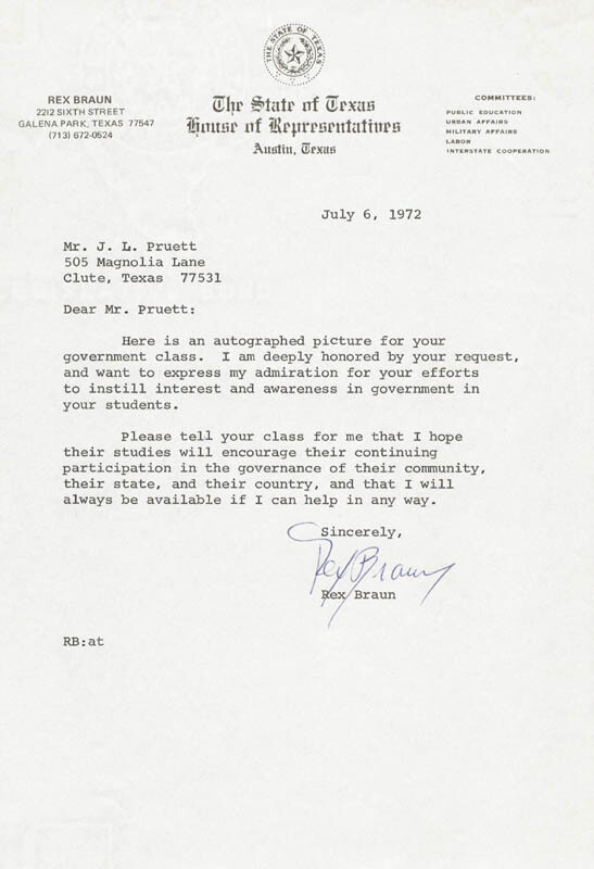 REX (MEYER GUS REX) BRAUN - TYPED LETTER SIGNED 07/06/1972 | eBay