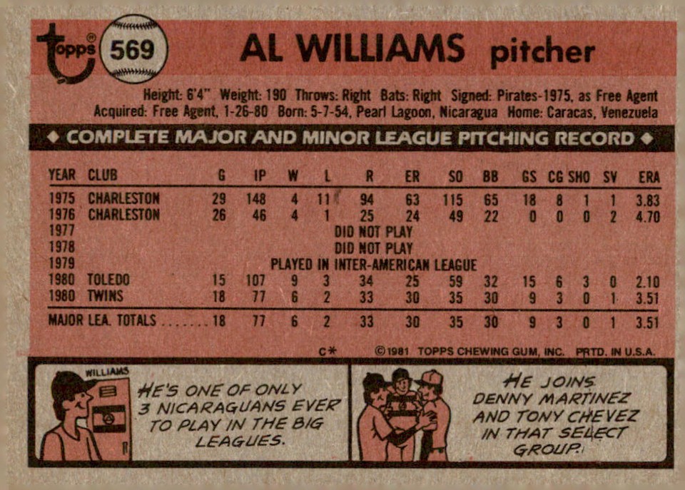 1981 Topps #569 Al Williams EX | eBay
