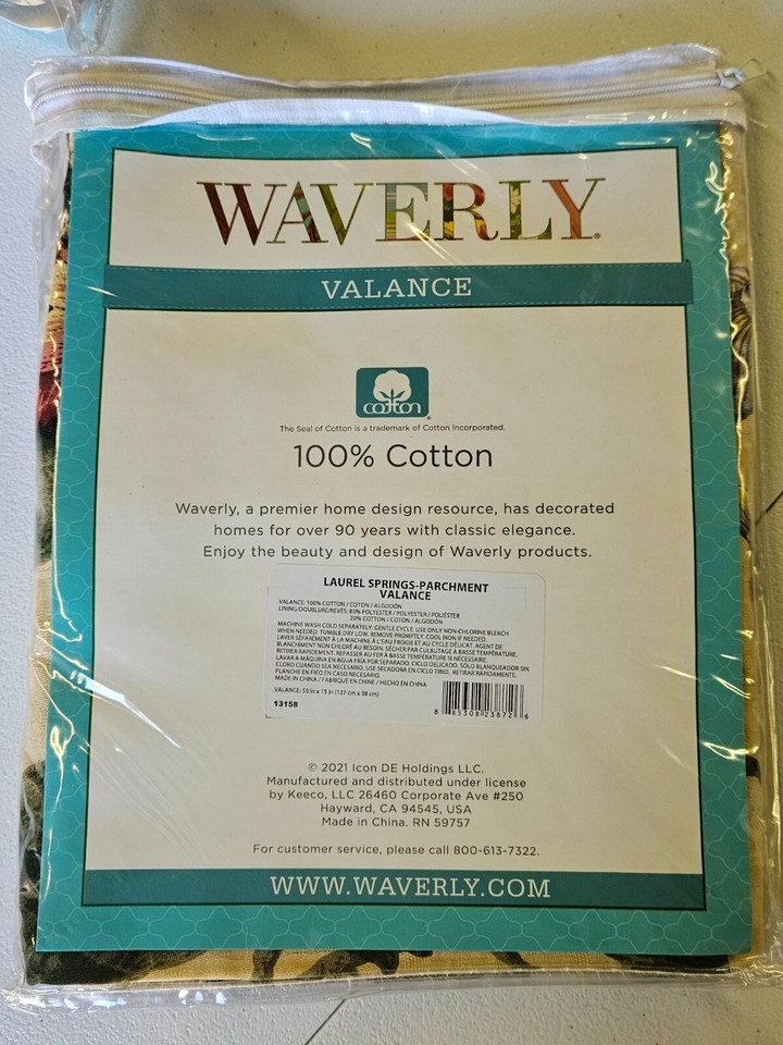 Waverly LAUREL SPRINGS PARCHMENT Lined Valance Cottage Floral 50x15 NEW ...