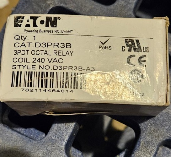 Eaton D3 Plug-In Octal Relay 3PDT 240VAC Coil 7200 Ohm D3PR3B-A3 11-Pin ...