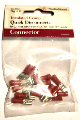 16 Radio Shack Insulated-Crimp Quick Disconnects 22-18 ga wire 1.87 ...