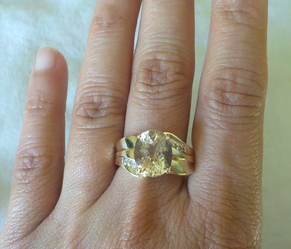 Rare 14k Yellow Gold Golden Labradorite Diamond Ring - 5.84 gms, Sz 9 ...