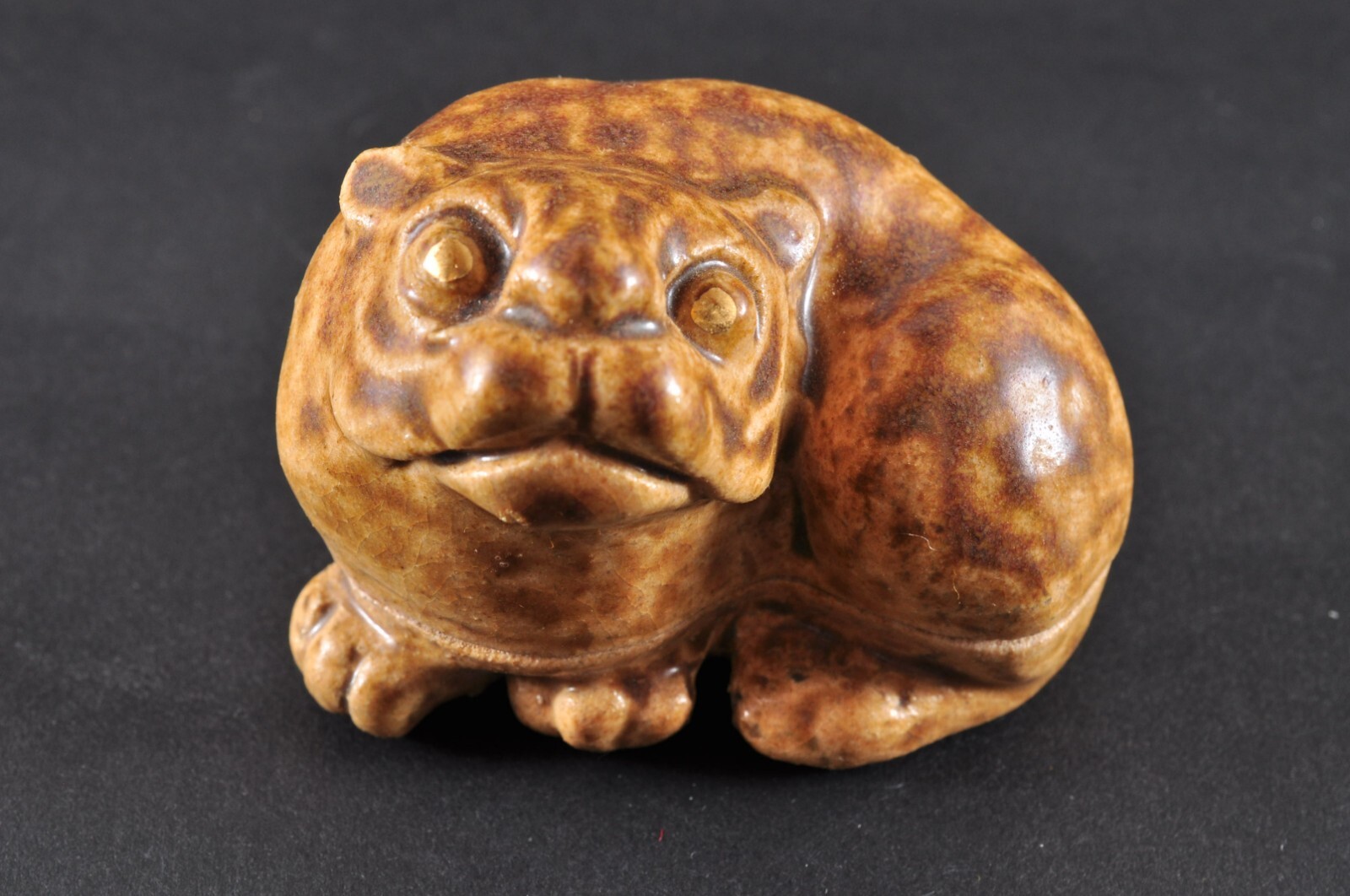 Japanese Incense Container Brown Pottery Tiger Design MINORU-NISHIKAWA ...