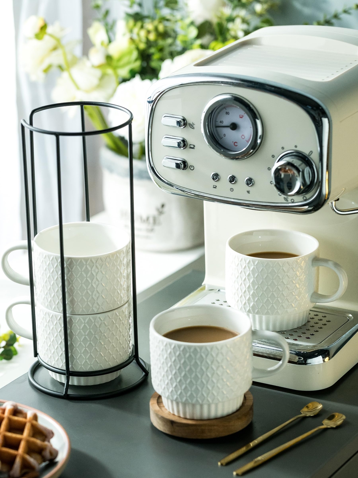 Stackable Coffee Mugs with Rack 13 oz Ceramic Coffee Mug Set of 4 with ...