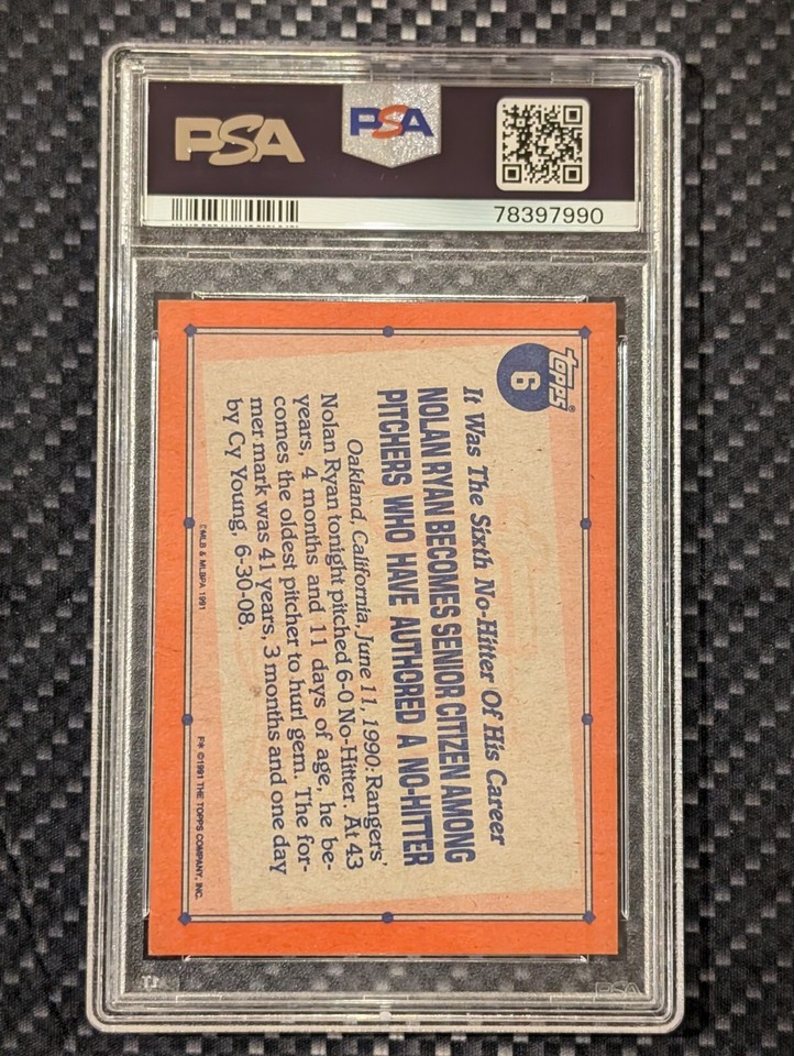 1991 Topps Desert Shield Baseball Card #6 NOLAN RYAN RB PSA 8 NM-MT ...