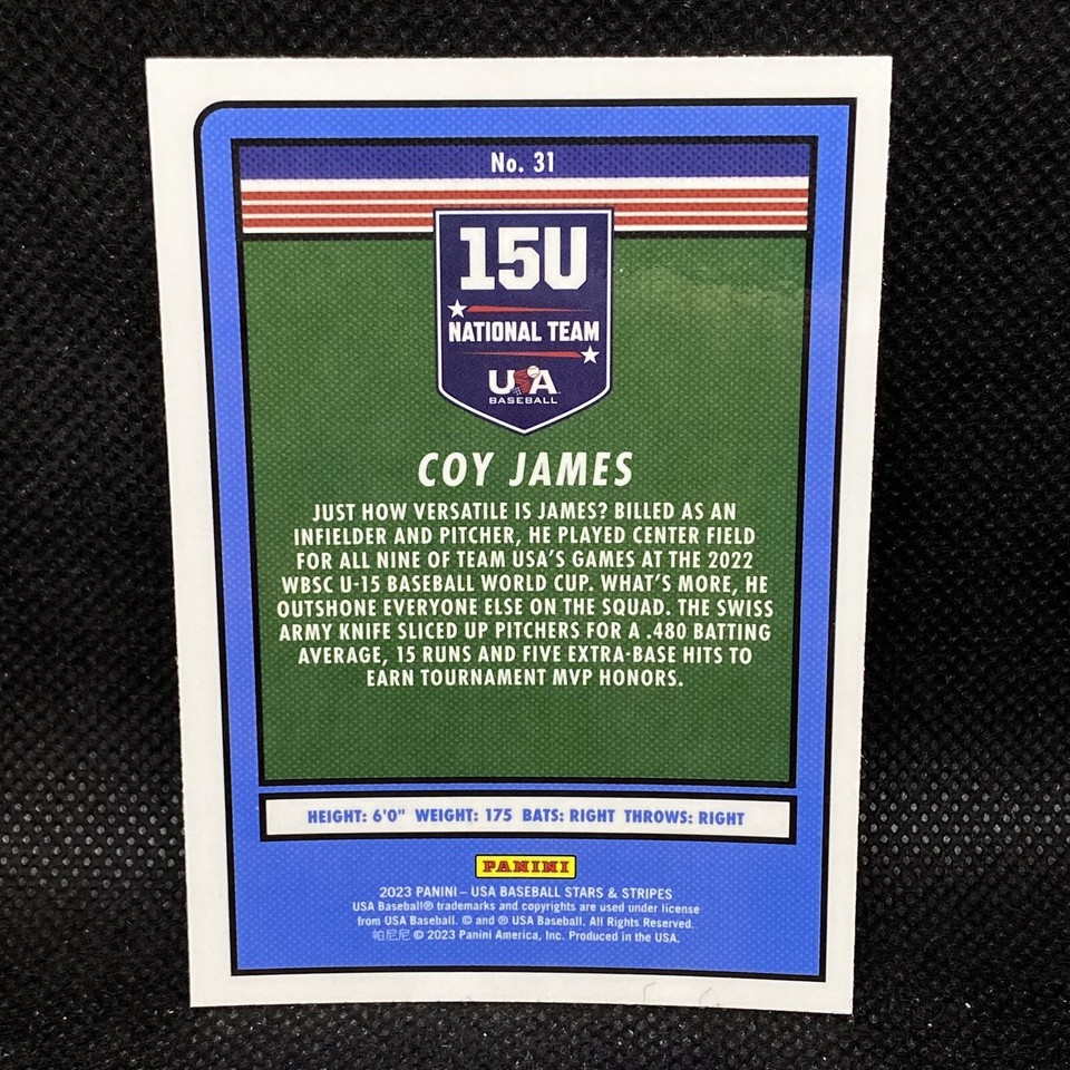 2023 Panini Stars & Stripes Coy James Team USA 15U National Team Rookie ...