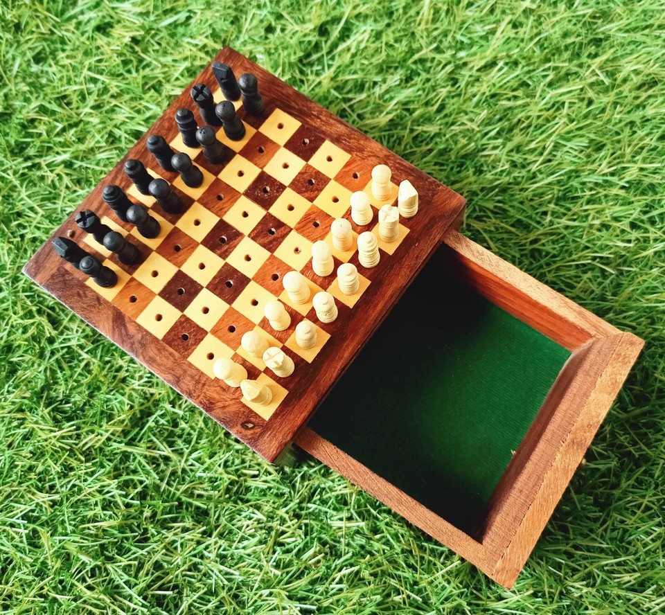 Handmade Wooden Mini Chess Board Game ~ Travel Vintage Chess Set Wooden ...