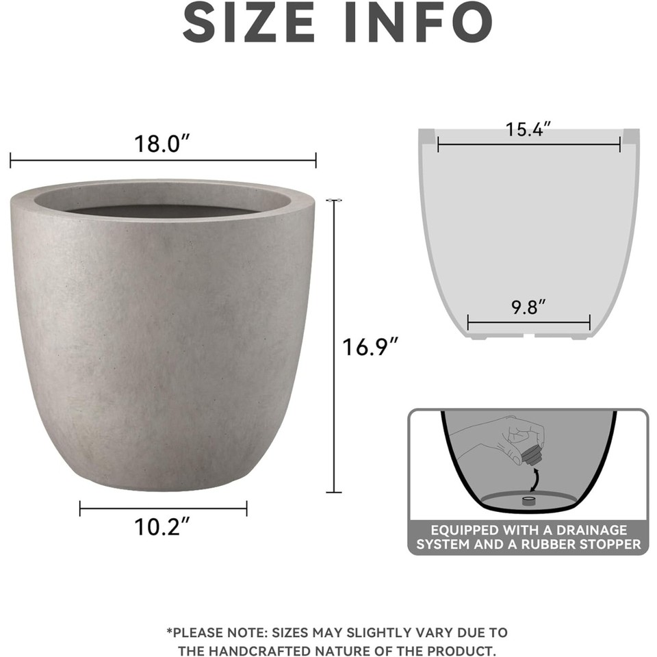 18 Inch Dia Round Concrete Planter, for Home Patio Garden | eBay