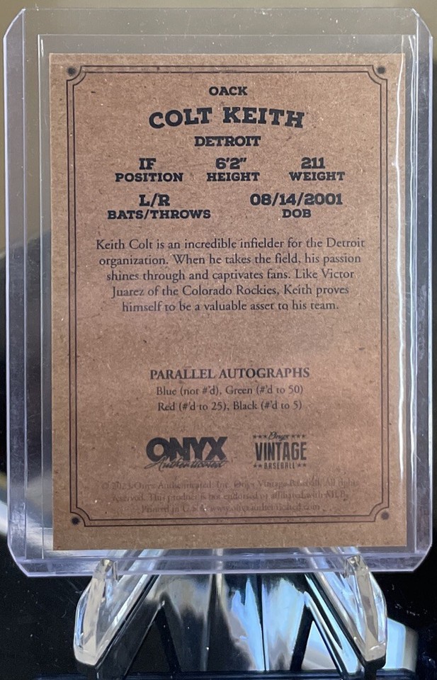 Colt Keith 2023 Onyx On-Card Autograph - Detriot Tigers - Red Ink /25 ...