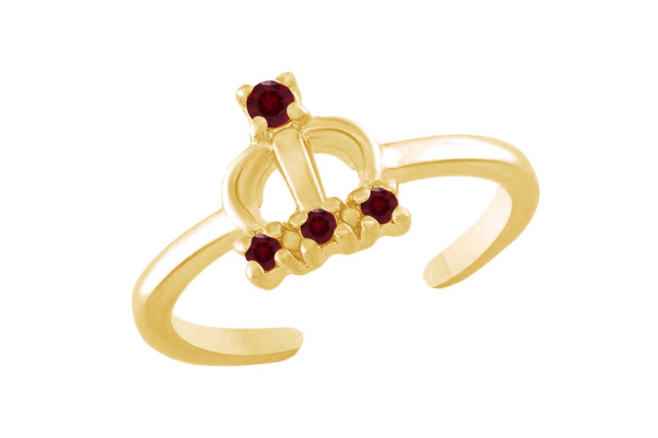 Princess Crown Toe Ring Simulated Ruby 14K Yellow Gold Plated Sterling ...
