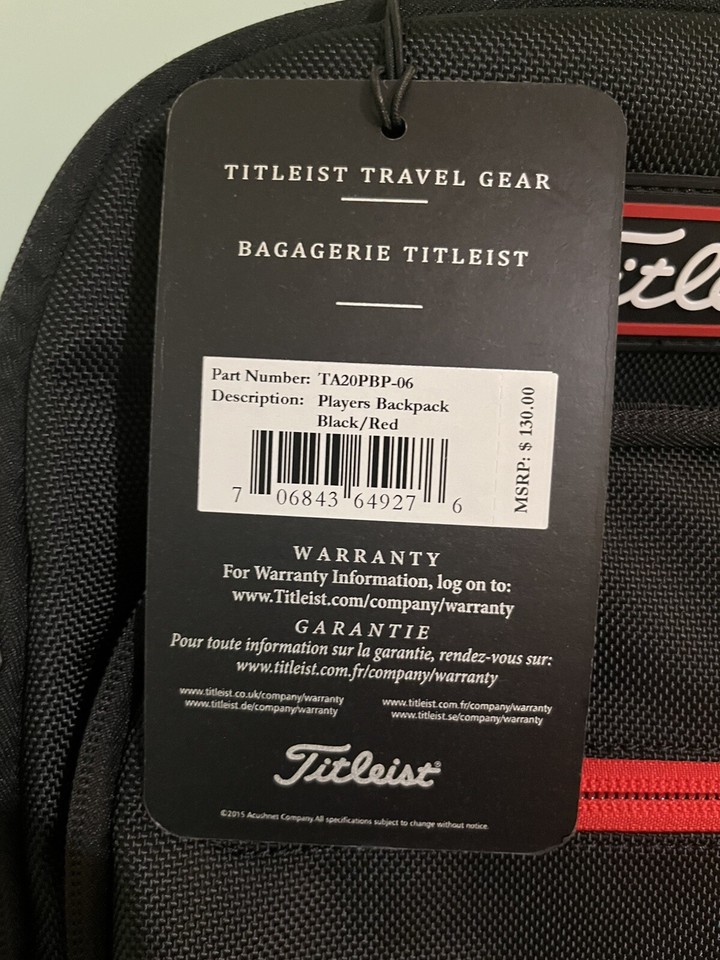 Titleist Players Backpack w/ Embroidery TA20PBP-06 Black/Red NEW w/ Tag ...