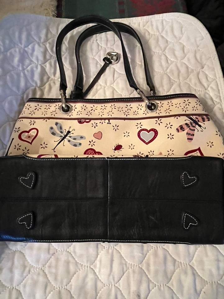Brighton Lois Dragonfly Ladybug Heart Leather Edges Bag Purse | eBay