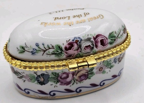 Imperial Porcelain Trinket Box - Psalm 111:2 Bible Scripture - Floral ...