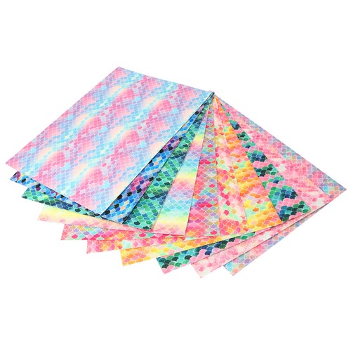 10 Pcs Colorful Gradient Mermaid Fish Scale Pattern Pu Fabric Sheet ...