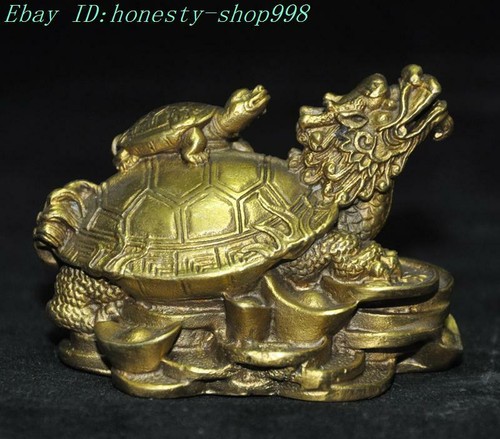 3" Chinese Ancient dynasty brass Feng Shui wealth coin Dragon turtle ...