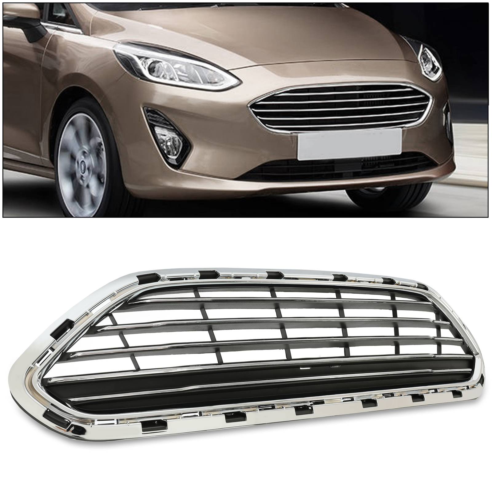 HECASA For 2014-2019 Ford Fiesta 4DR 15 16 17 18 Front Chrome Upper ...