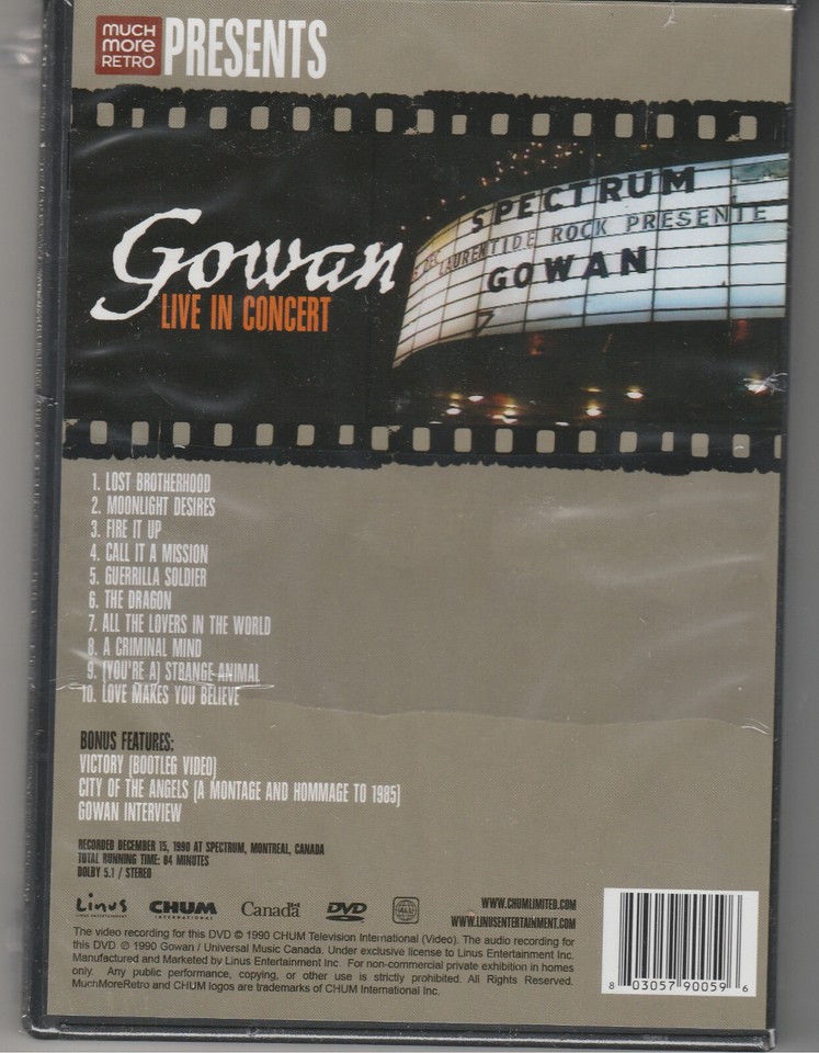 Gowan Live In Concert dvd Montreal Spectrum 1990 Criminal Mind Styx | eBay