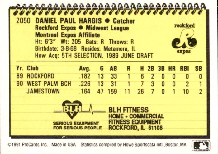1991 Rockford Expos ProCards #2050 Dan Hargis Metamora Illinois IL ...