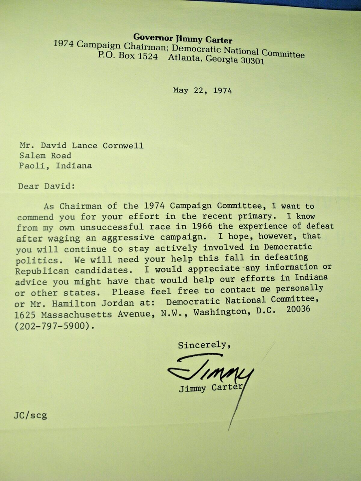 Jimmy Carter Signed 1974 Letter Georgia Governor Signature Autographed ...
