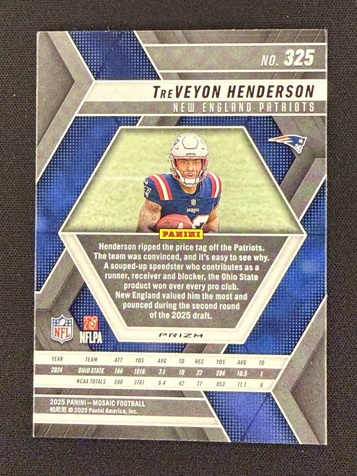 2025 Mosaic Football TreVeyon Henderson #325 Red Camo Mosaic Prizm (RC ...