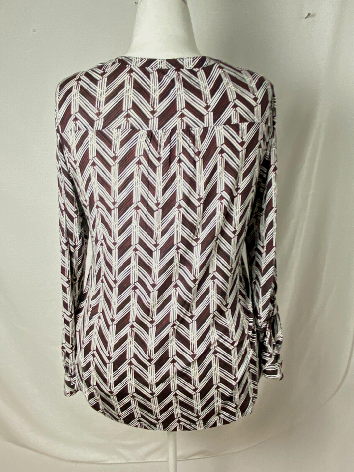 NYDJ Women's Black Burgundy White Size M Split Neck Geometric Pattern ...