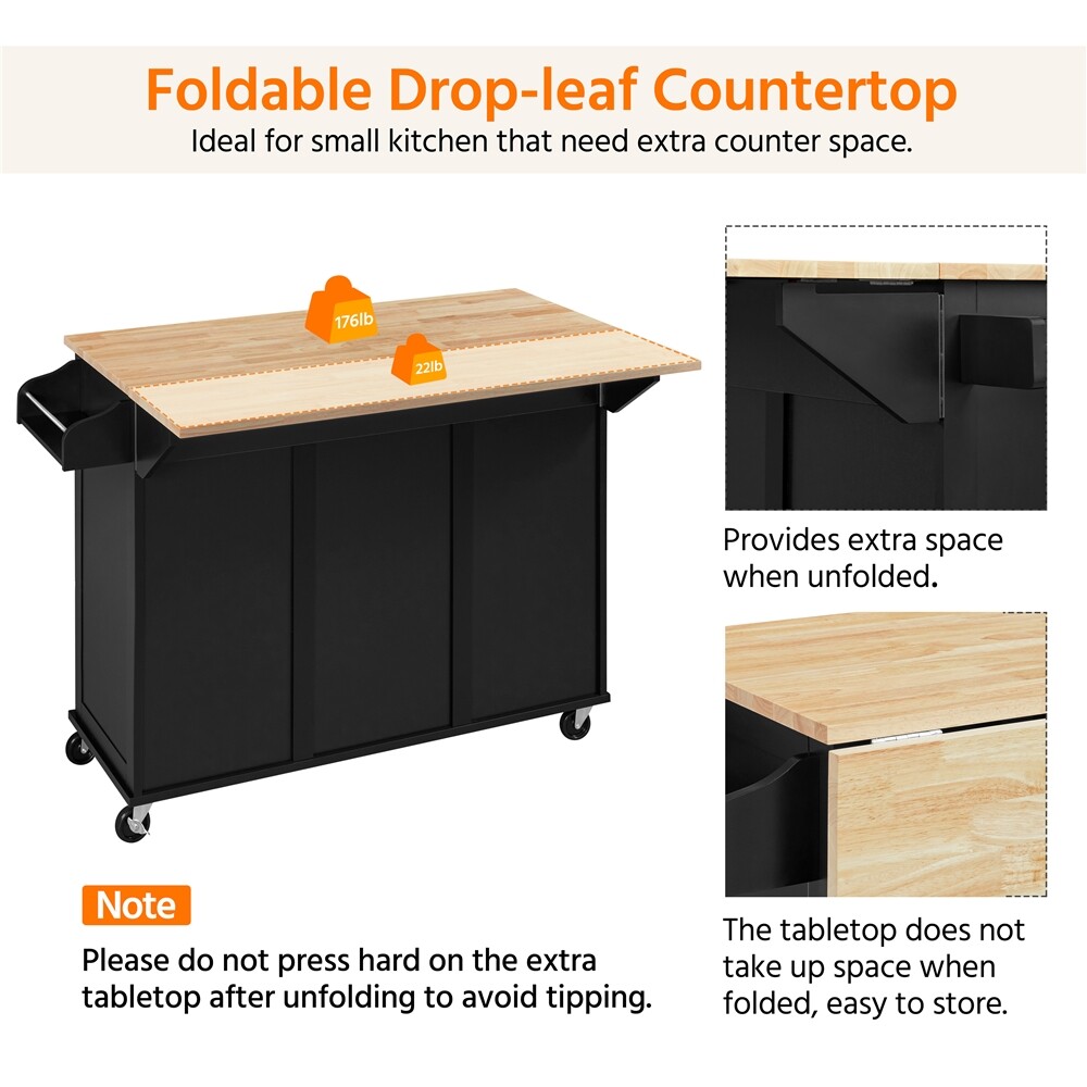 Rolling Kitchen Island w/Drop Leaf Tabletop, Kitchen cart w/3 Drawers ...