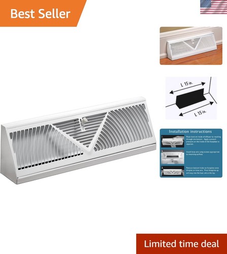 Baseboard Register Steel Sunburst Design 15-Inch White Vent Cover ...