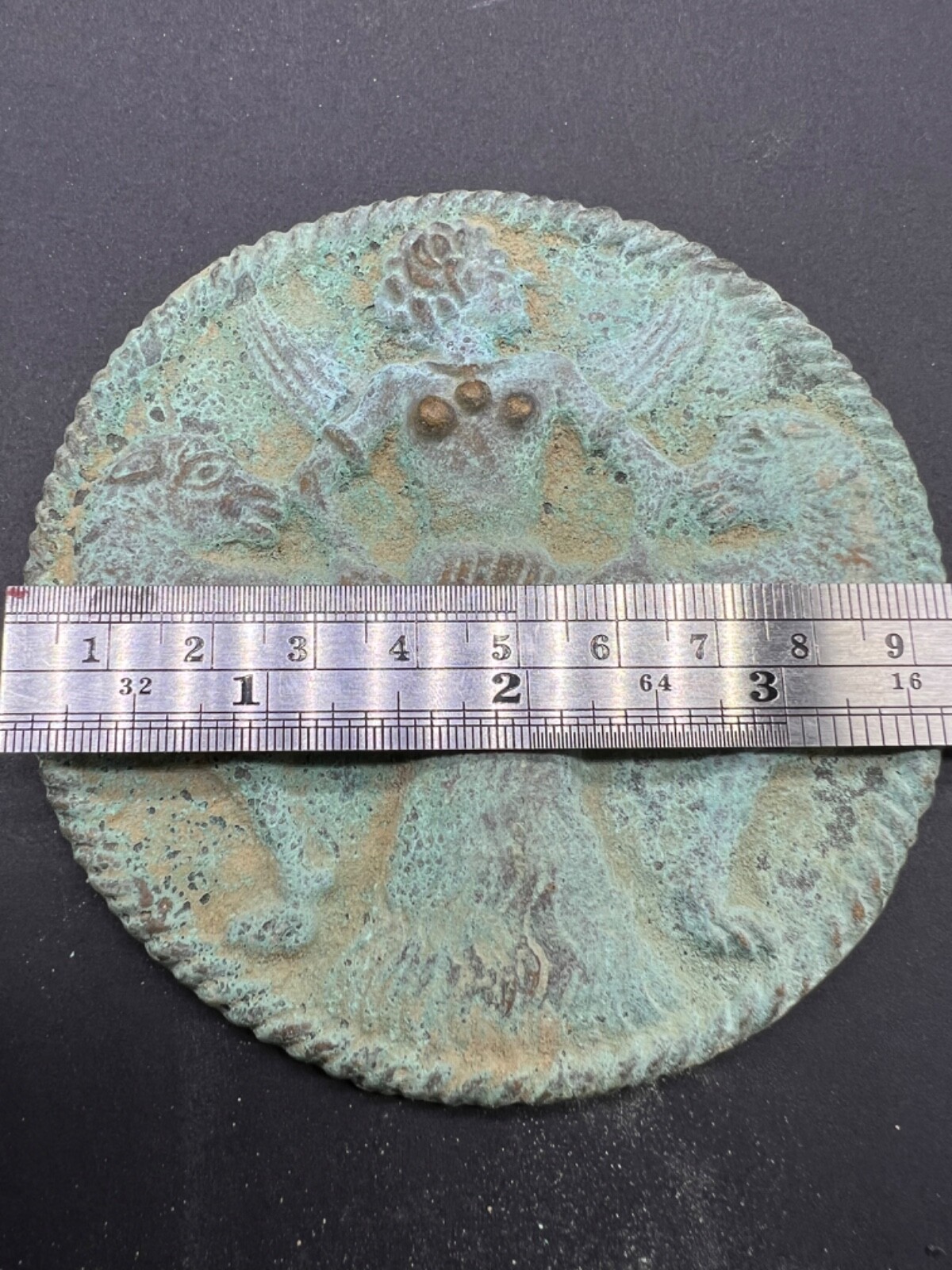 Museum Quality Old Bactrian Greco Male With Wings On Angel Face Round ...