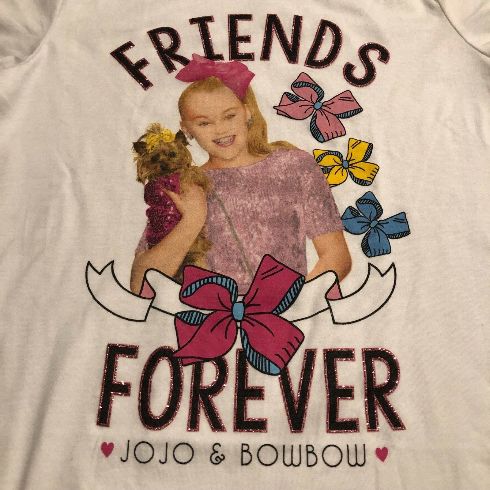NEW JoJo Siwa & BowBow Girls White Friends Forever Tee T Shirt Size L ...