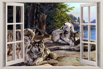 4 Wolves Flock Window View Decal WALL STICKER Home Decor Art Mural ...