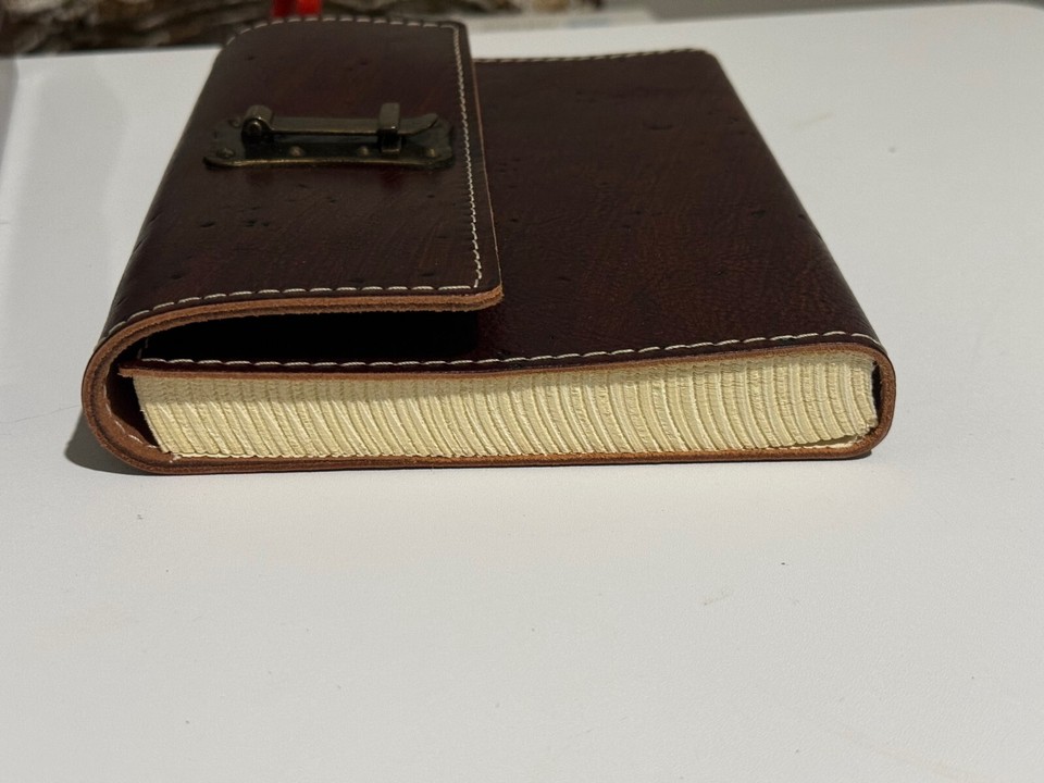 Papyrus Wood Texture Brown Italian Leather Journal Notebook with Lock 6 ...