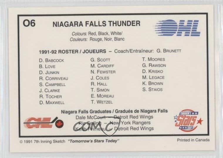 1991-92 7th Inning Sketch OHL Team Rosters Niagara Falls Thunder #O6 | eBay