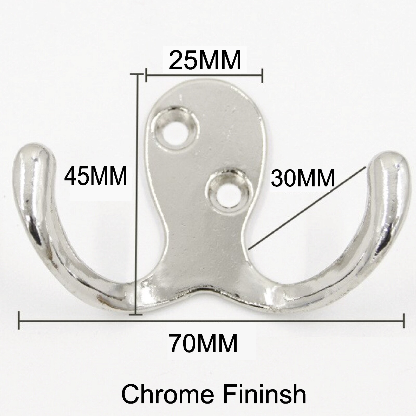 Double Hook Chrome Twin Coat Hooks Door Bathroom Bedroom Dress Clothes ...