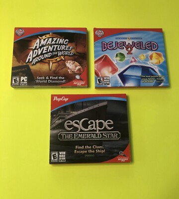 PopCap • Amazing Adventures • Bejeweled 2 & Escape Lot Of 3 PC CD-ROM ...