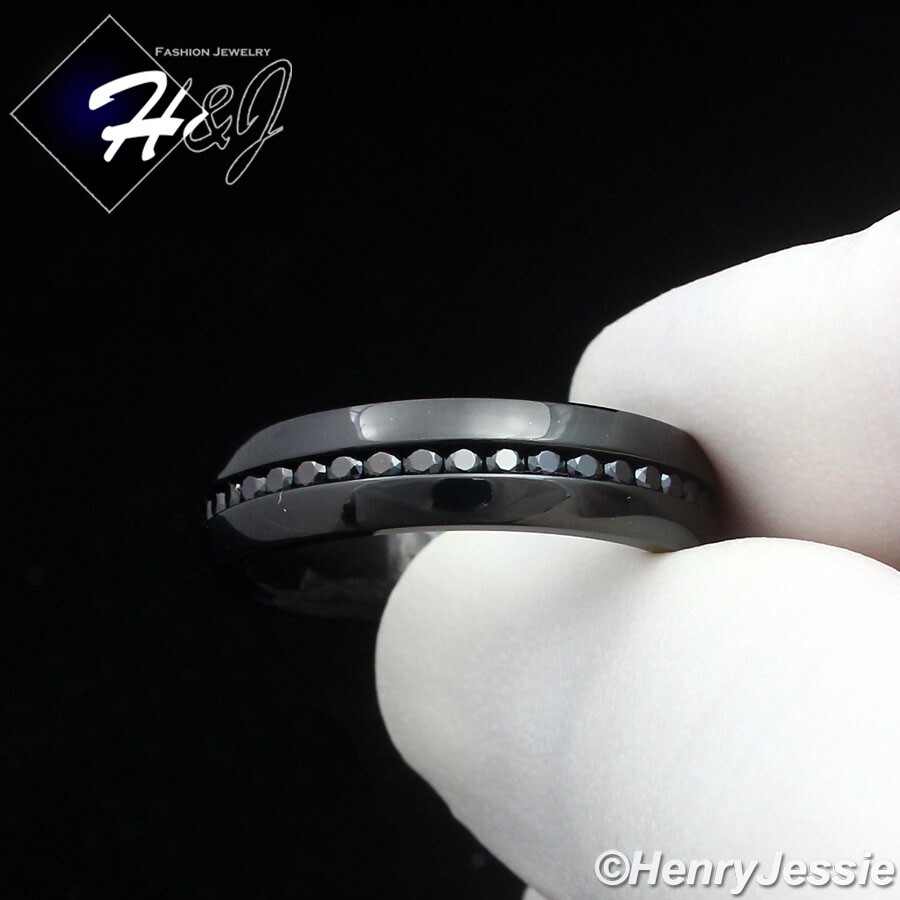 MEN WOMEN Stainless Steel 6mm Black Plated Eternity Icy Bling CZ Band Ring*BR15 | eBay