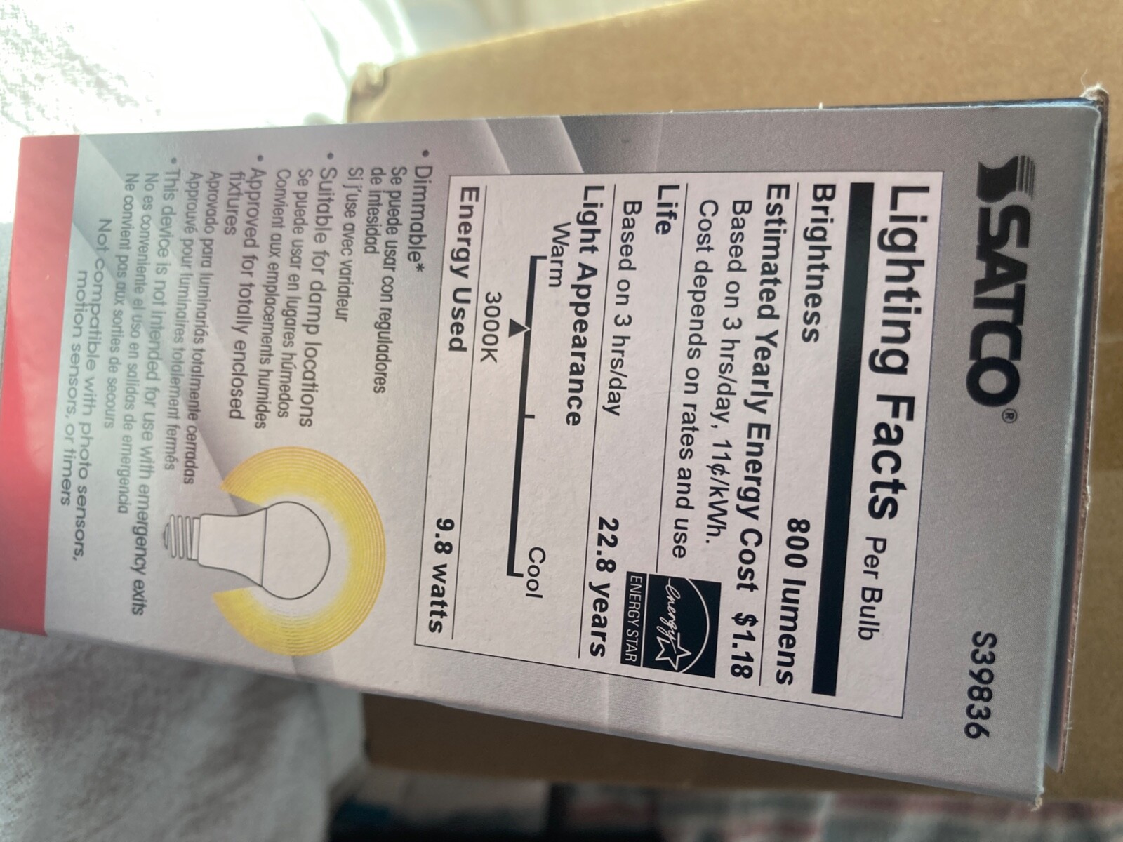 Satco Lighting S39836 9.8 Watt Dimmable A19 Medium (E26) LED Bulb ...