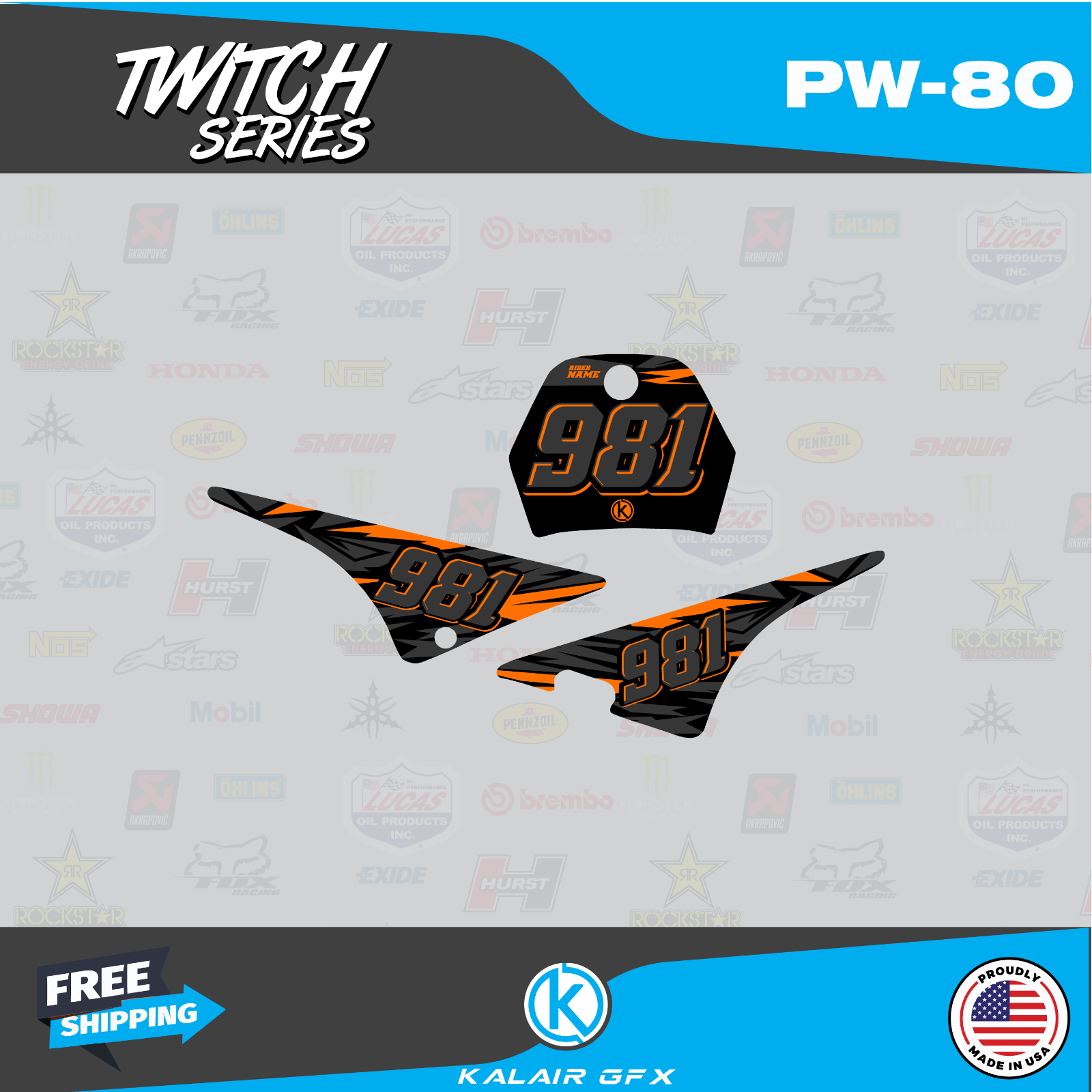 Graphics Kit for Yamaha PW80 (1990-2023) PW-80 PW 80 Twitch-Orange | eBay