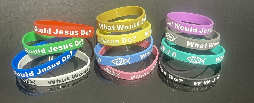 2 WWJD Bracelets 1 Woven & 1 Silicone Wristband Matching / Pairing Sets ...