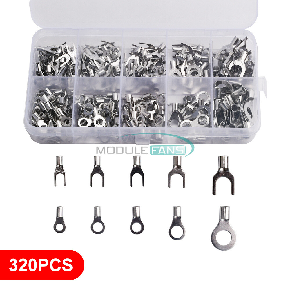 320Pcs Terminals Non-Insulated Ring Fork U-type Brass Terminals ...