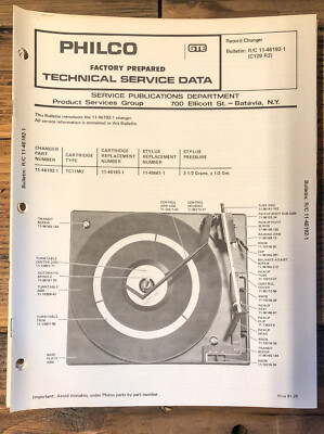 Philco Model C129 R2 Record Changer Service Manual *Original* | eBay