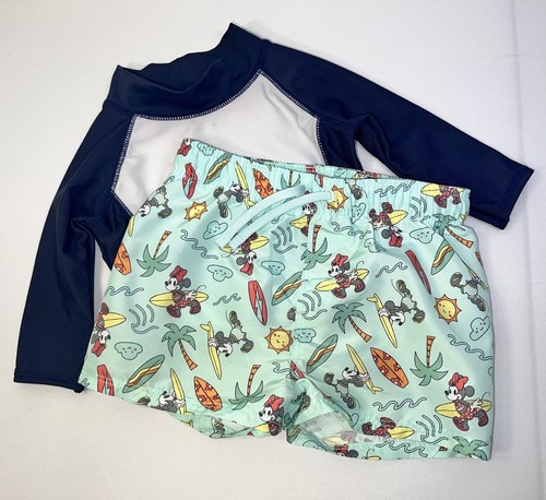 Disney H&M Mickey & Minnie 3/6M Long Sleeve Rash Guard & Swim Trunks ...