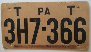 Pennsylvania 1960 TEMPORARY CARDBOARD License Plate # 3H7-366 | eBay