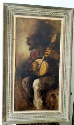 ARTIST CHARLES BRAGG. UNOFFICIAL TITLE BANJO PLAYER. ORIGINAL OIL ON ...