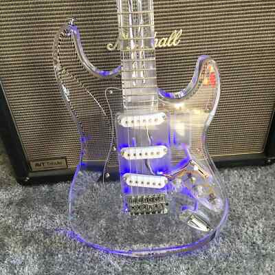 Transparent acrylic electric guitar, 6 strings, with blue LED lights ...