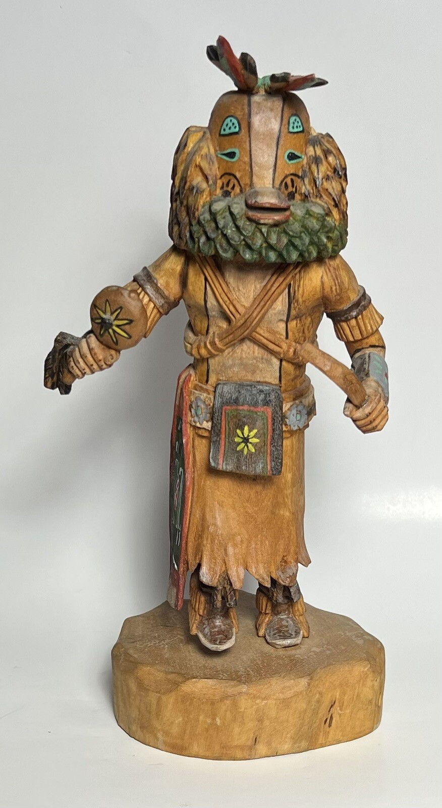 AMAZING Native Hopi Kachina Honan Badger Wood Carve Doll Statue Figure ...