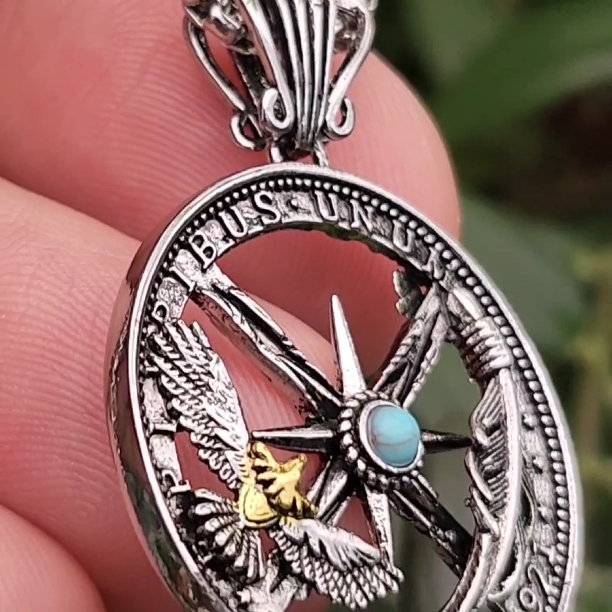 Turquoise Feather Pendant Eagle Nautical Star Necklace Gemstone Amulet ...